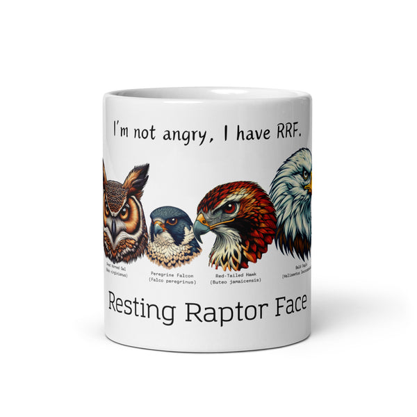 Resting Raptor Face White Glossy Mug - Bird Fluff | Apparel and Gifts ...